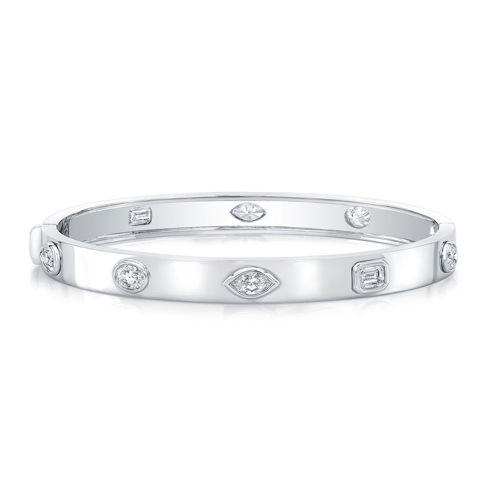 Fancy Shape Diamonds in 18k White Gold Hinged Bangle | Norman Silverman ...