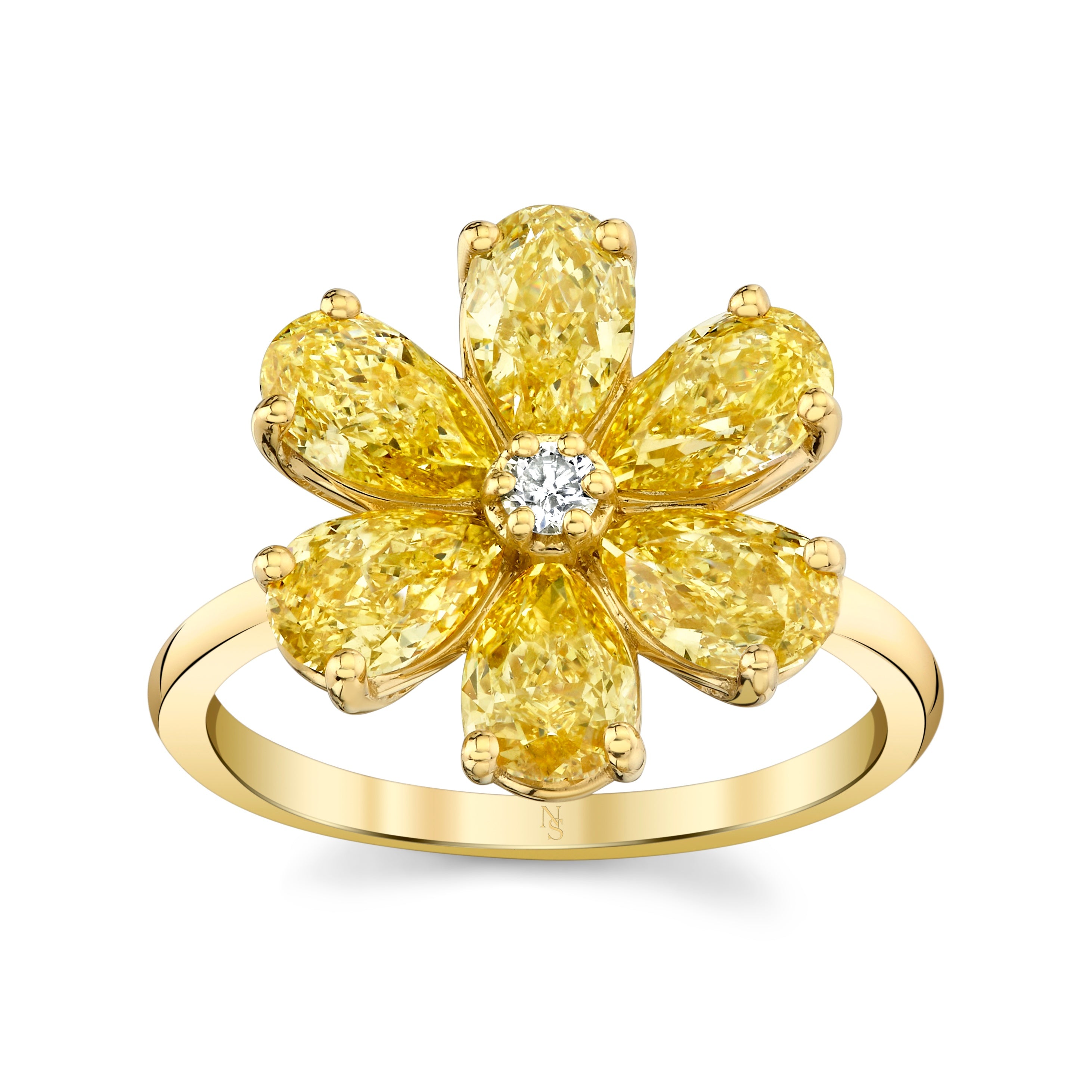 Fancy Vivid Yellow Pear Shape Flower Ring | Norman Silverman – Norman ...