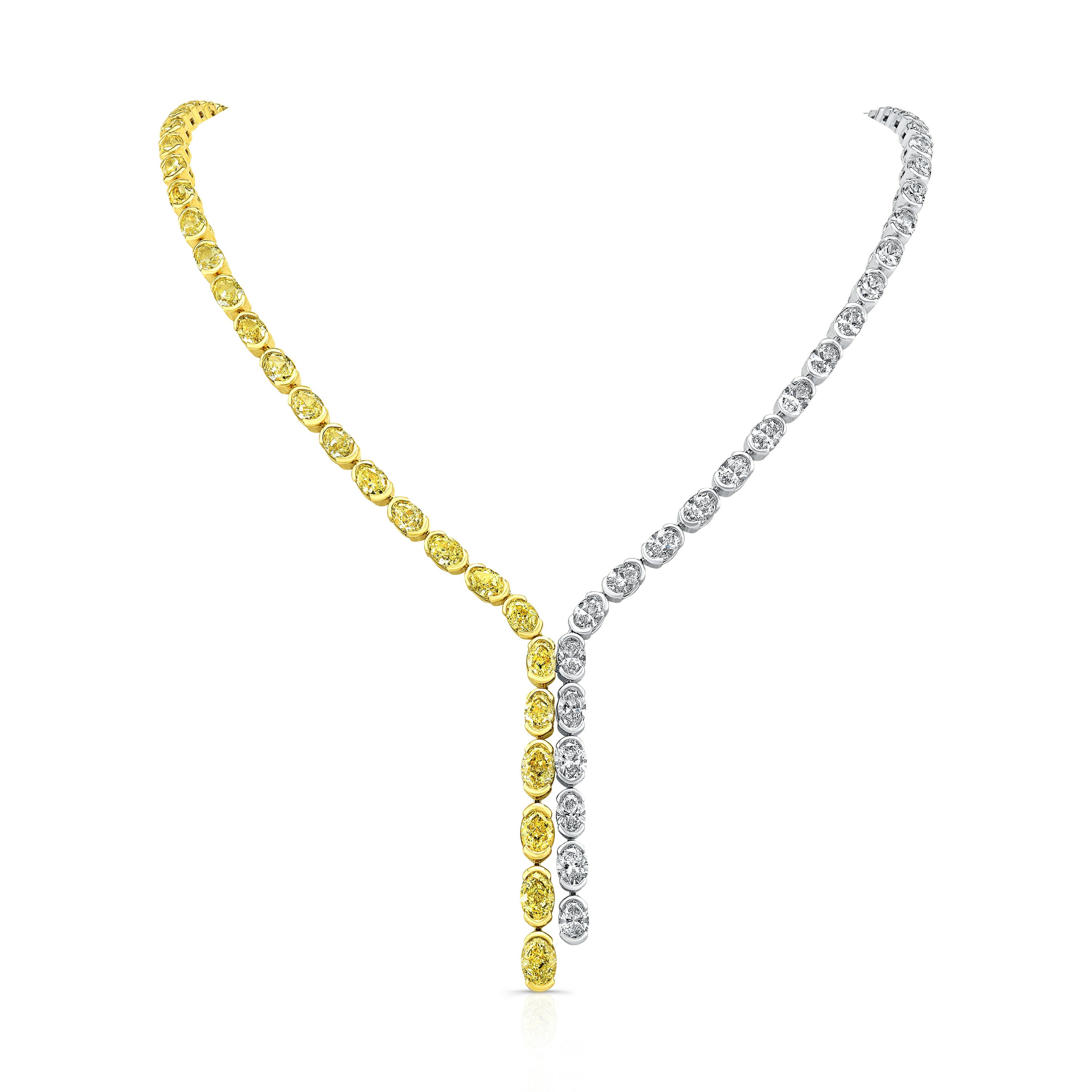 Lariat Necklace with White and Yellow Oval Diamonds – Norman Silverman