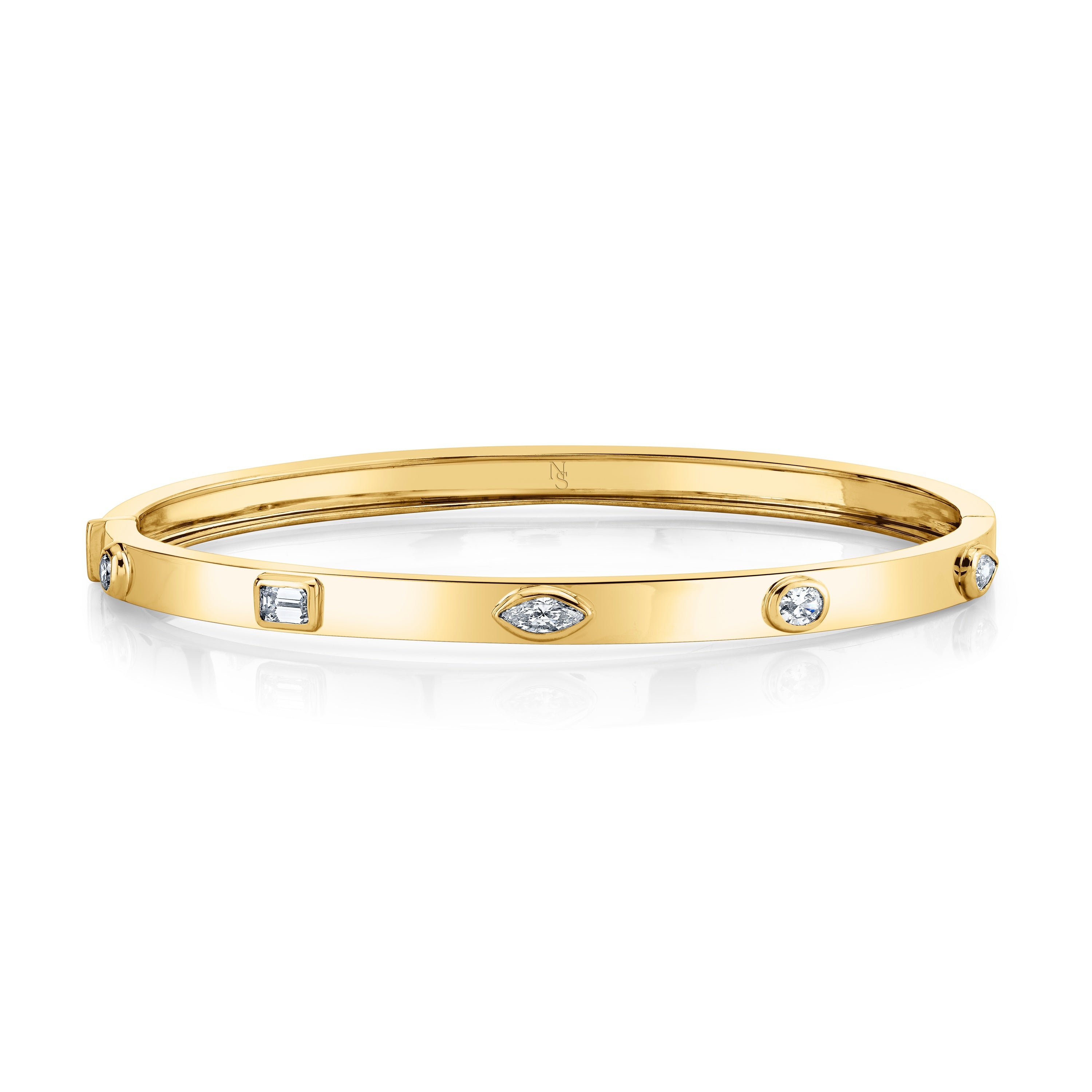 Fancy Shape Diamonds in 18k Yellow Gold Hinged Bangle – Norman Silverman