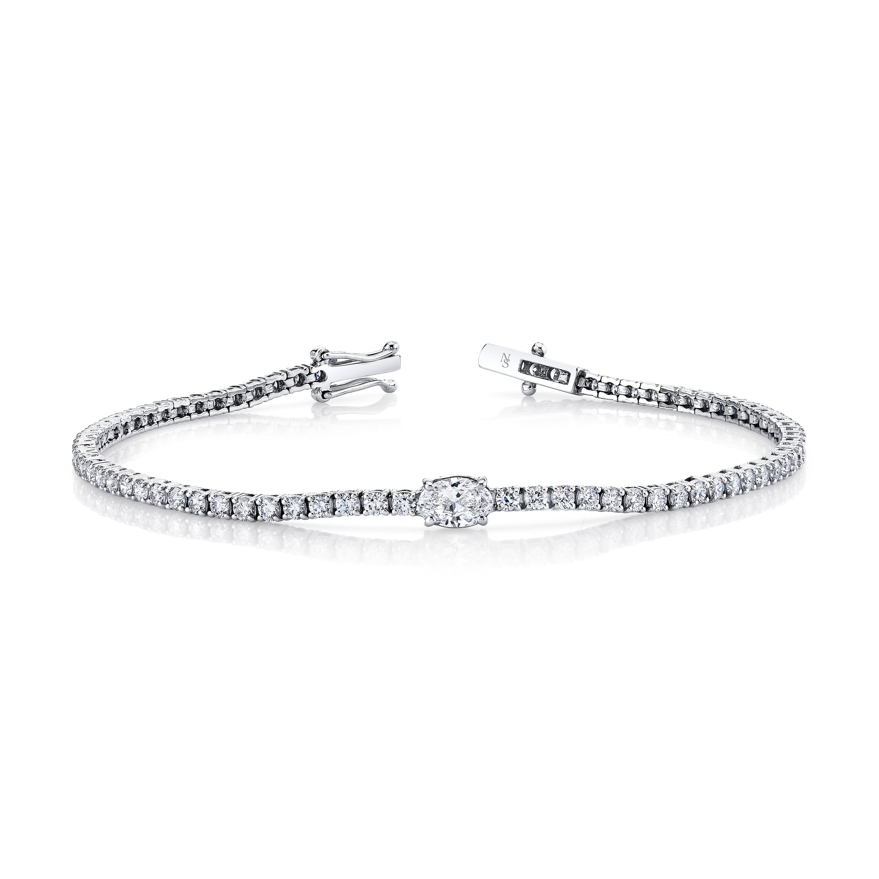 Straight Line Diamond Bracelet with Oval-Cut Center Stone – Norman ...