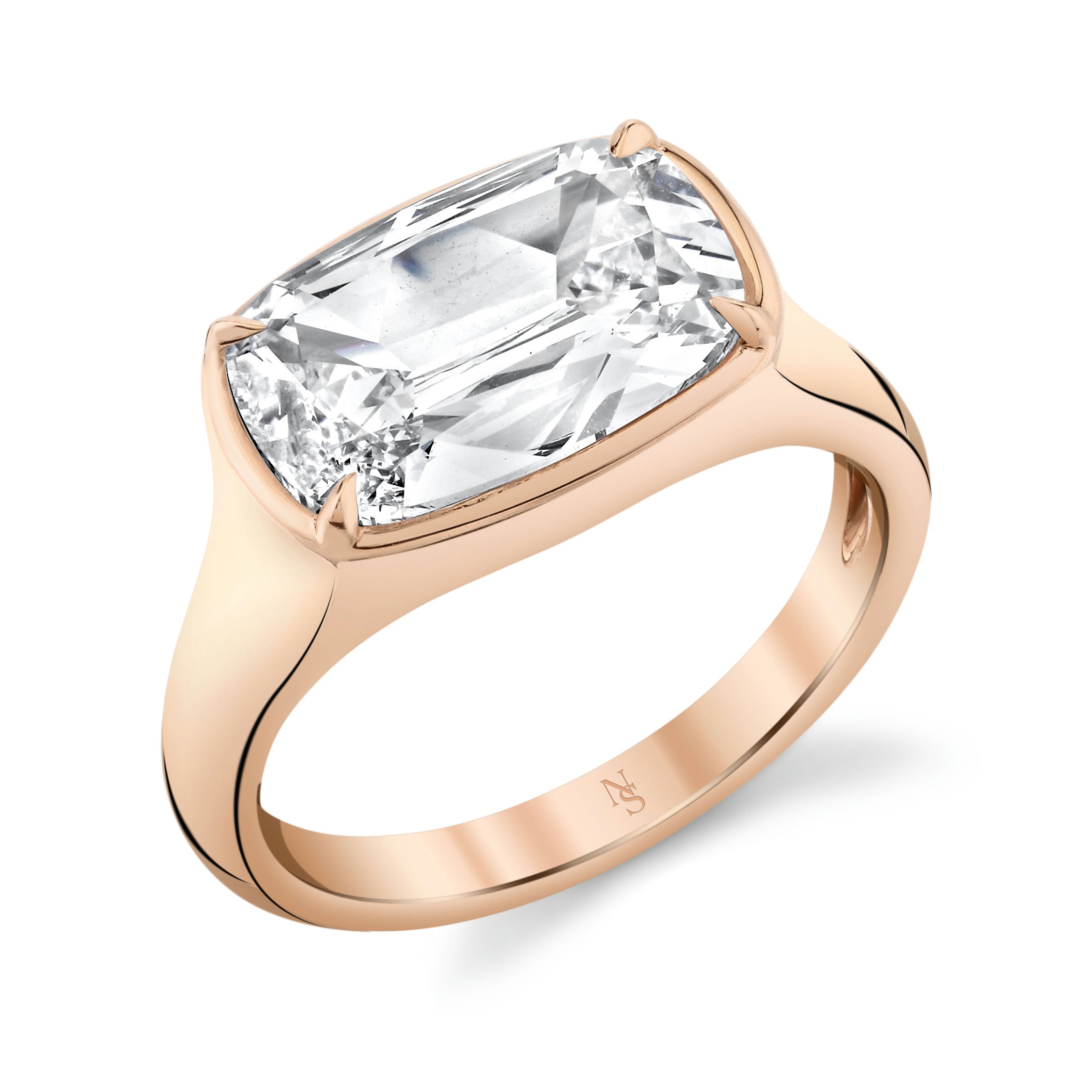 East-West Cushion Cut Diamond Bezel Ring – Norman Silverman