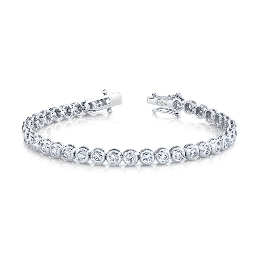 Round Brilliant Straight Line Bracelet Bezel Set – Norman Silverman