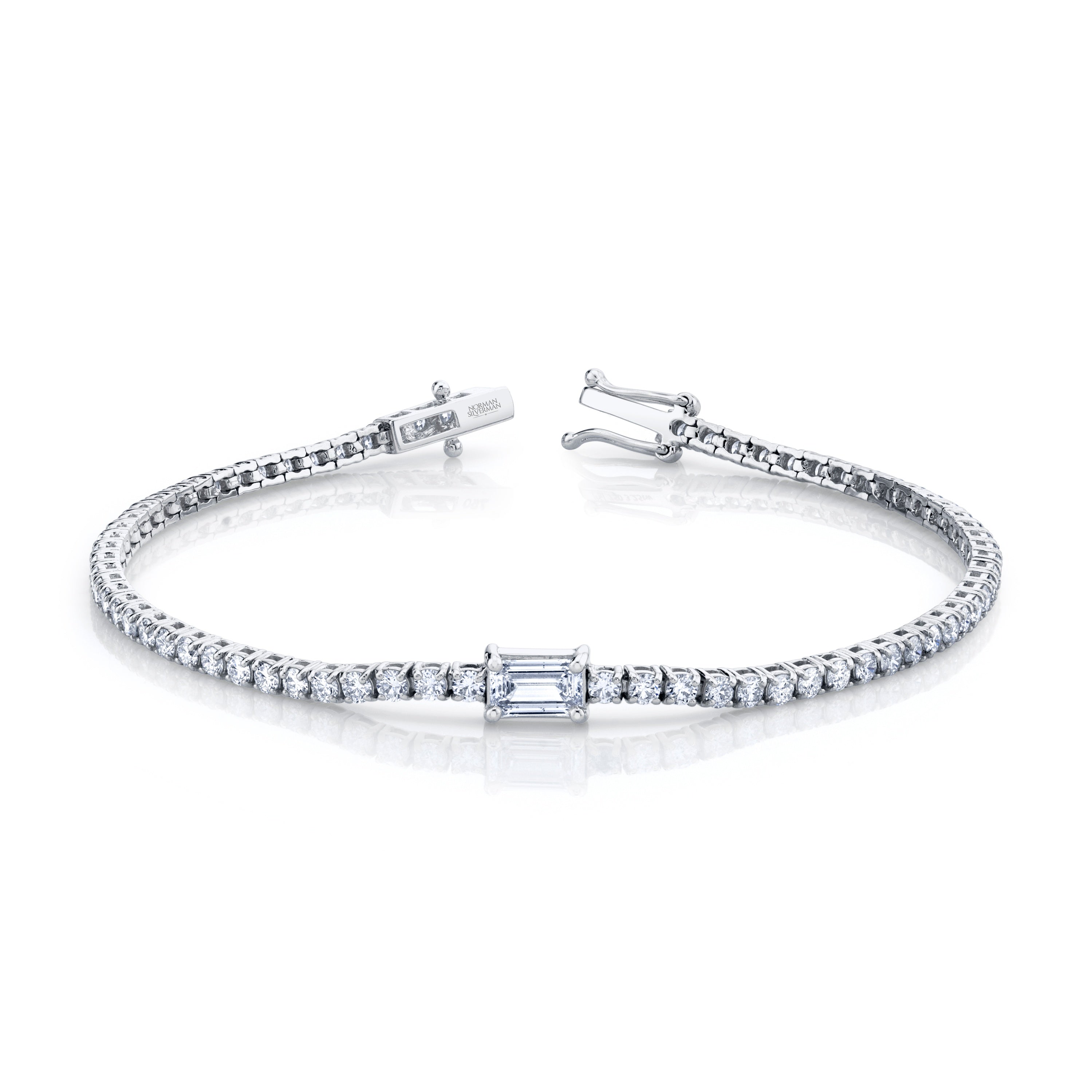 Straight Line Diamond Bracelet with Emerald Cut Center – Norman Silverman