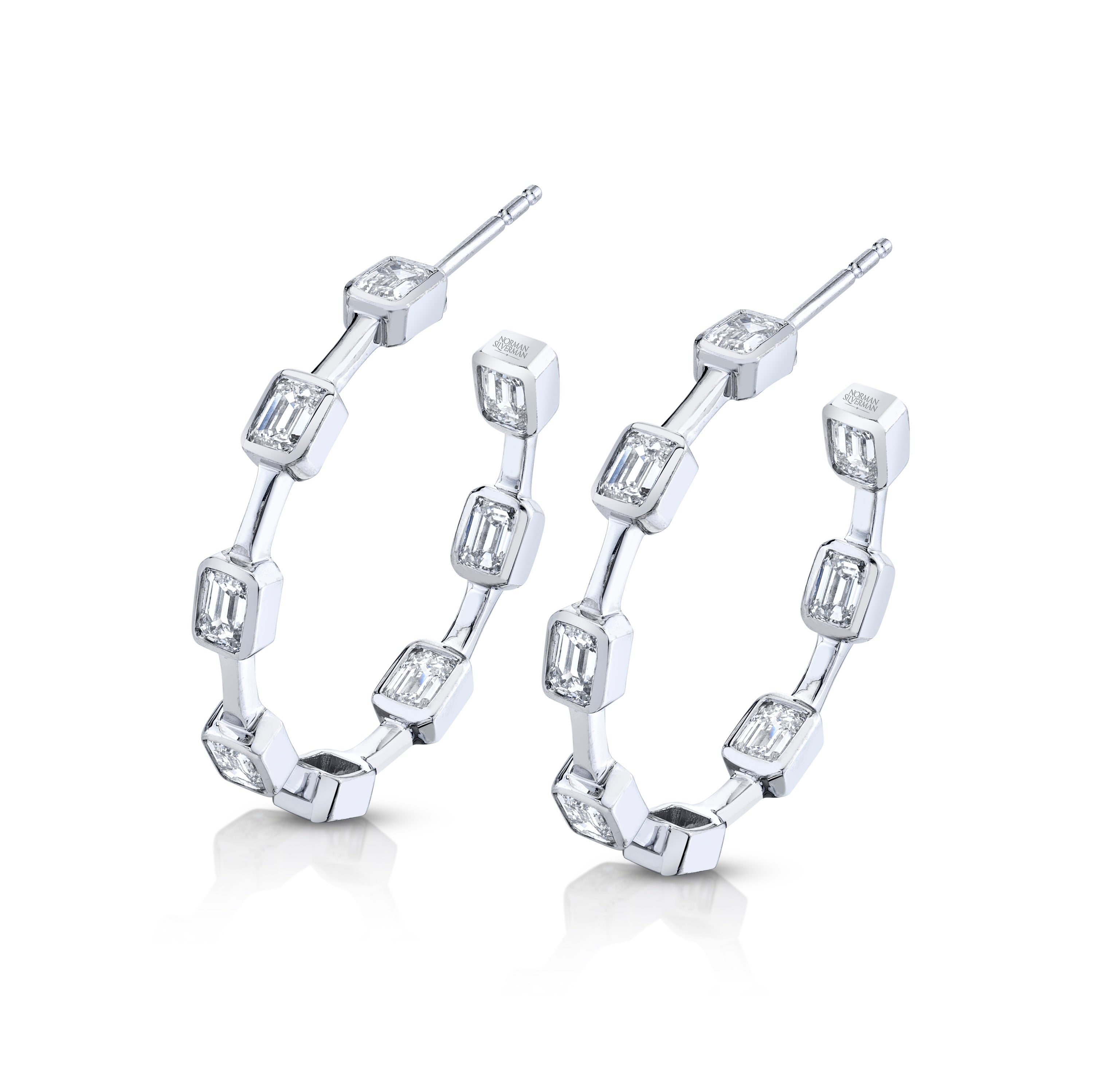 Emerald Cut Diamond Bezel Set Earrings – Norman Silverman